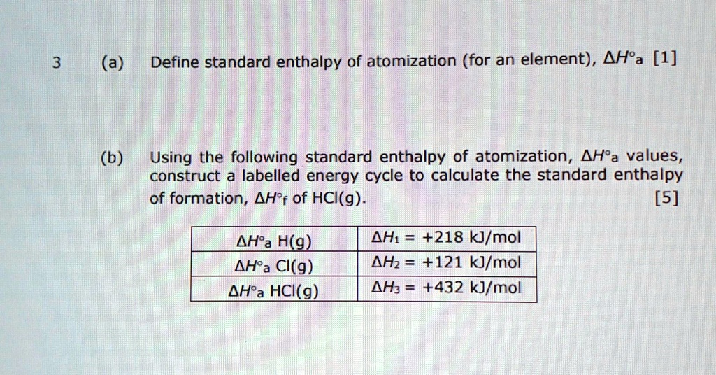 Solved A Define Standard Enthalpy Of Atomization For An Element Ha [1] B Using The