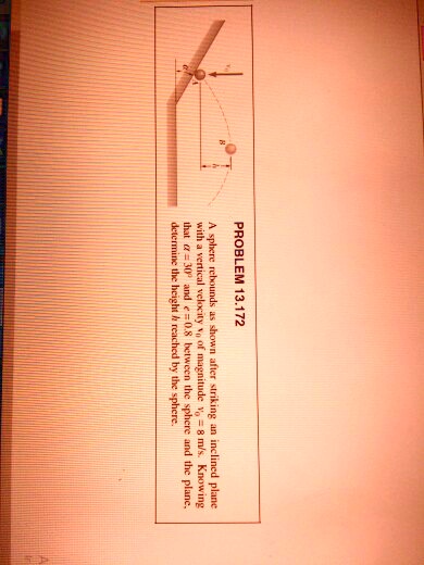 PROBLEM 13.172 A sphere rebounds as shown after striking an...