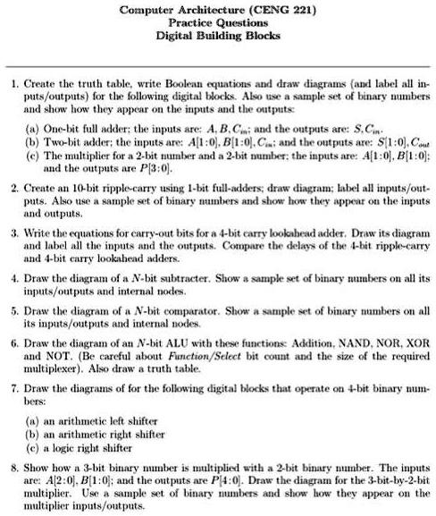 SOLVED: Computer Architecture(CENG 221) Practice Questions Digital Building Blocks 1. Create the ...