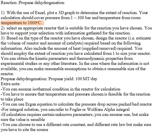 SOLVED: Reaction: Propane Dehydrogenation 1. With the use of Excel, plot a 3D graph to determine ...