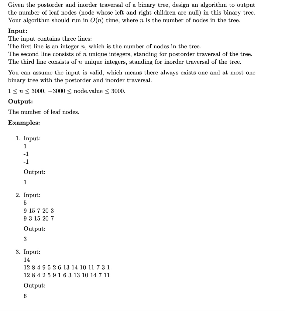 Solved Program In C Language Given The Postorder And Inorder Traversal Of A Binary Tree