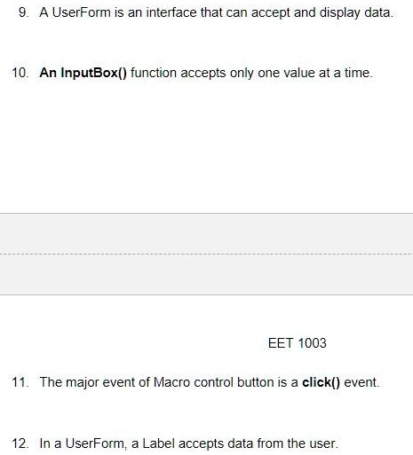Solved A Userform Is An Interface That Can Accept And Display Data 10 An Inputbox Function