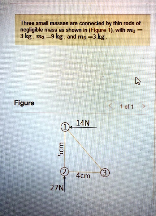 SOLVED: Three small masses are connected by thin rods of negligible ...