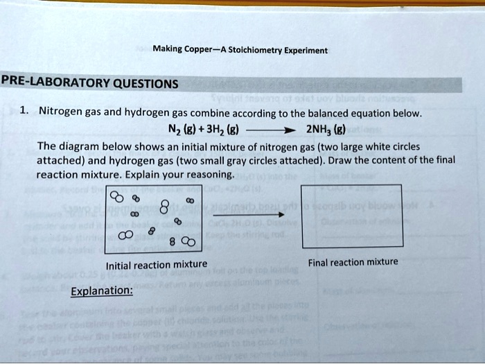 SOLVED: Making Copper _ Stoichiometry Experiment PRE-LABORATORY QUESTIONS Nitrogen gas and ...