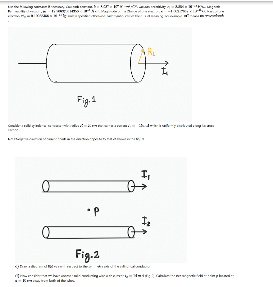 SOLVED: Consider a solid cylindrical conductor with a radius R = 20 cm ...