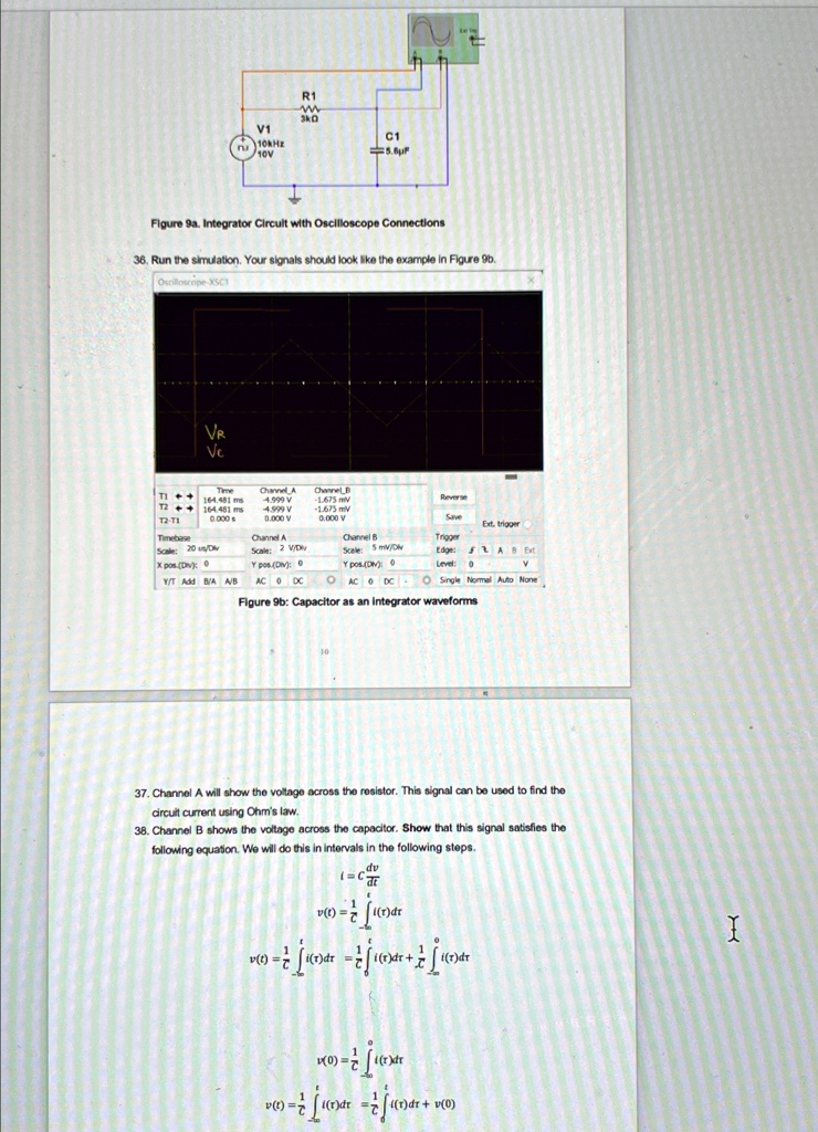 Figure 9a. Integrator Circuit with Oscilloscope Connections 36. Run the ...