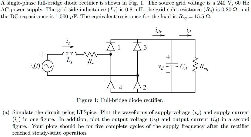 A single-phase full-bridge diode rectifier is shown in Fig. 1. The ...