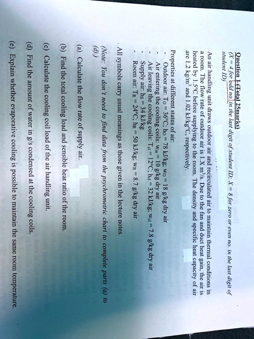 SOLVED: Calculate the flow rate of supply air. Calculate the cooling coil load of the air ...