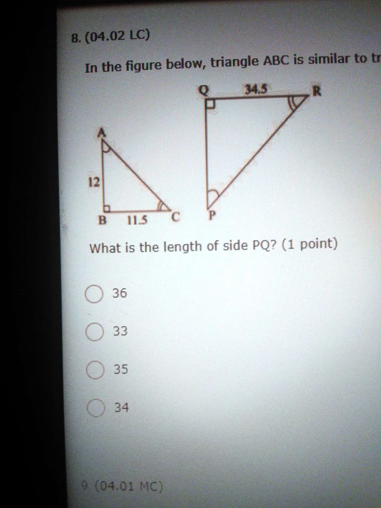 SOLVED: 'In the figure below, triangle ABC is similar to triangle PQR, as shown below:. PLEASE ...