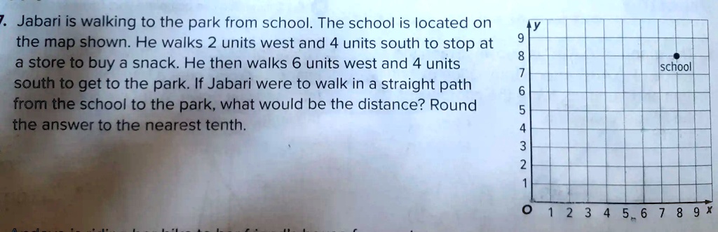 SOLVED: Jabari is walking to the park from school. The school is ... SOLVED: Jabari is walking to the park from school. The school is ...