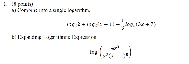 SOLVED: points) Combine into a single logarithm: logs2 + logs( (x + 1 ...