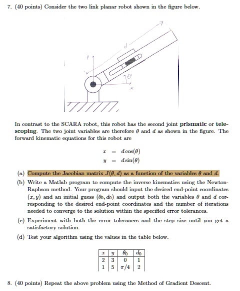 7. (40 points) Consider the two link planar robot shown in the figure below. In contrast to the ...