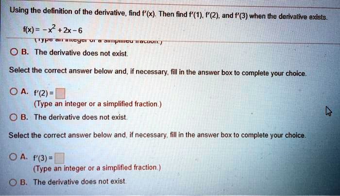 using the definition of the derivative find fx then find 11 2 and f3 ...