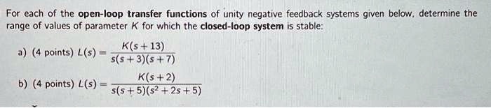 Solved For Each Of The Open Loop Transfer Functions Of Unity Negative Feedback Systems Given