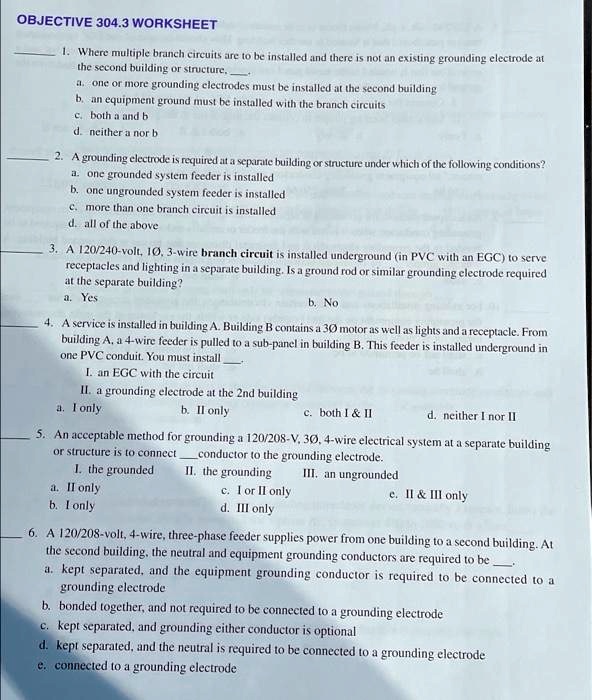 SOLVED: OBJECTIVE 304.3 WORKSHEET 1. Where multiple branch circuits are ...