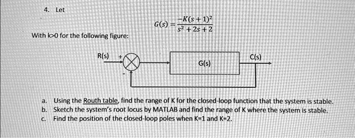 SOLVED: Let K(s+1)^2 G(s)= 52+2542 With k>0 for the following figure: R ...