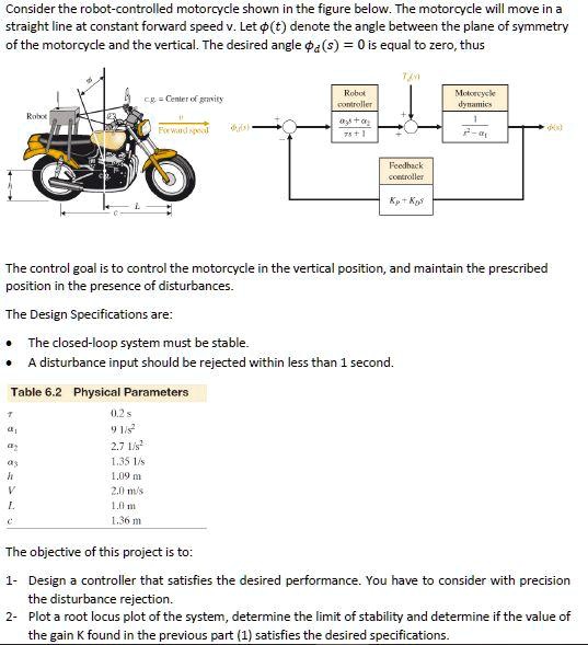 Consider the robot-controlled motorcycle shown in the figure below. The ...