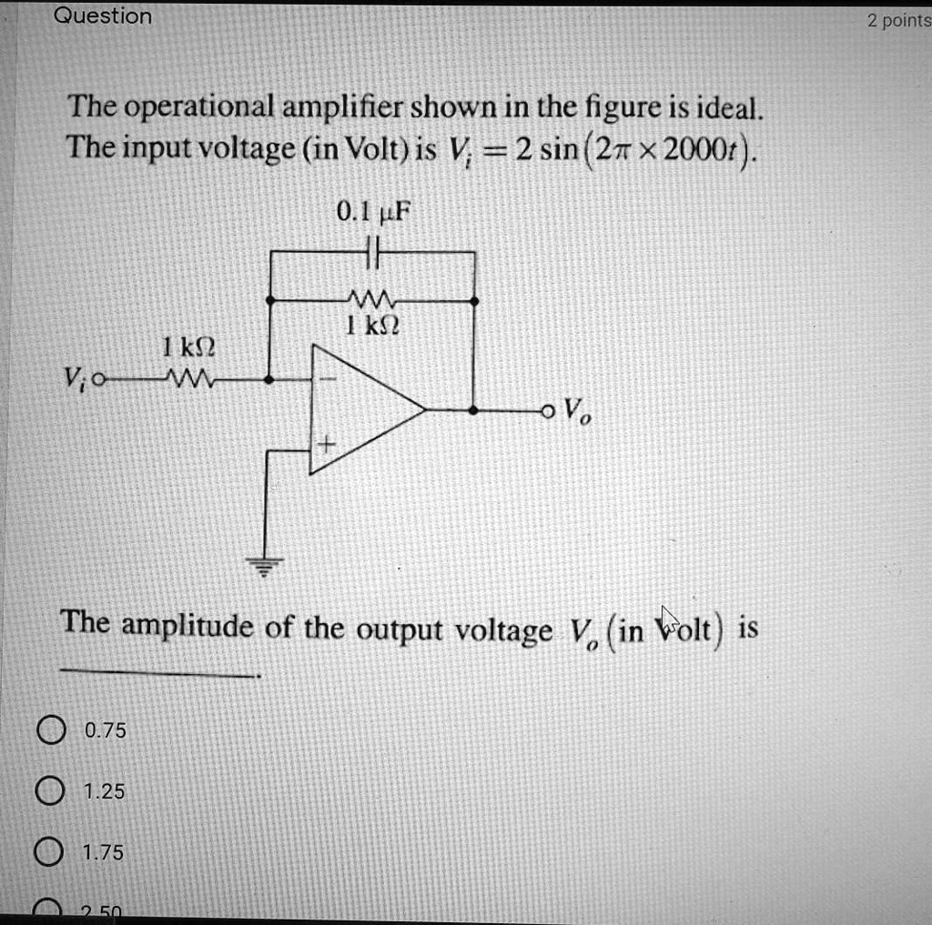 SOLVED: The operational amplifier shown in the figure is ideal. The input voltage (in Volt) is V ...