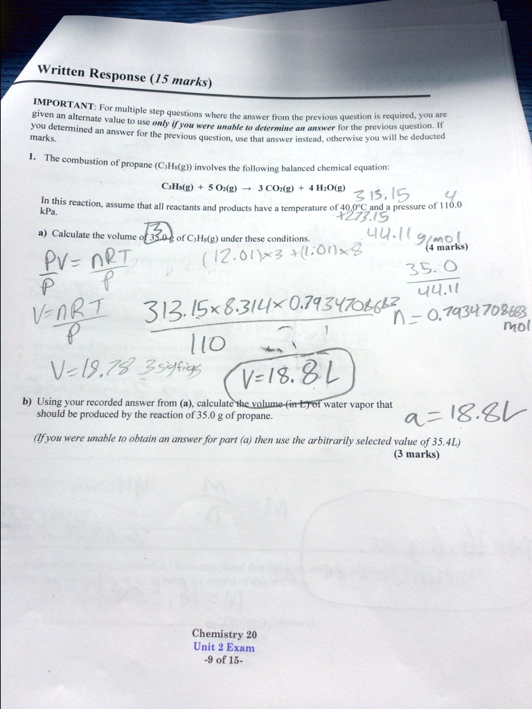 Written Response (15 marks) IMPORTANT: For multiple step questions ...