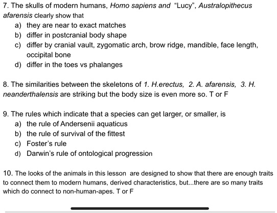 SOLVED: The skulls of modern humans, Homo sapiens, and Lucy's Australopithecus afarensis clearly ...