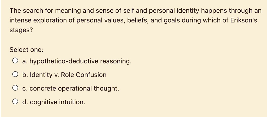 SOLVED: The search for meaning and sense of self and personal identity ...