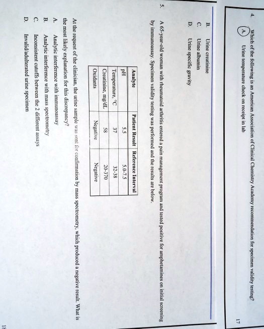 SOLVED: Urine specific gravity Urine albumin Urine creatinine Invalid ...