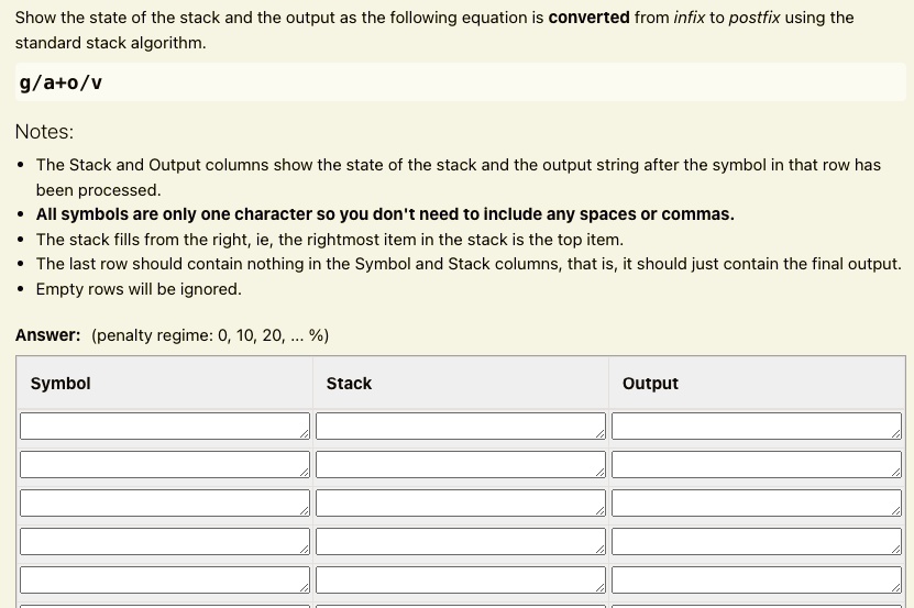 Text Show The State Of The Stack And The Output As The Following Equation Is Converted From