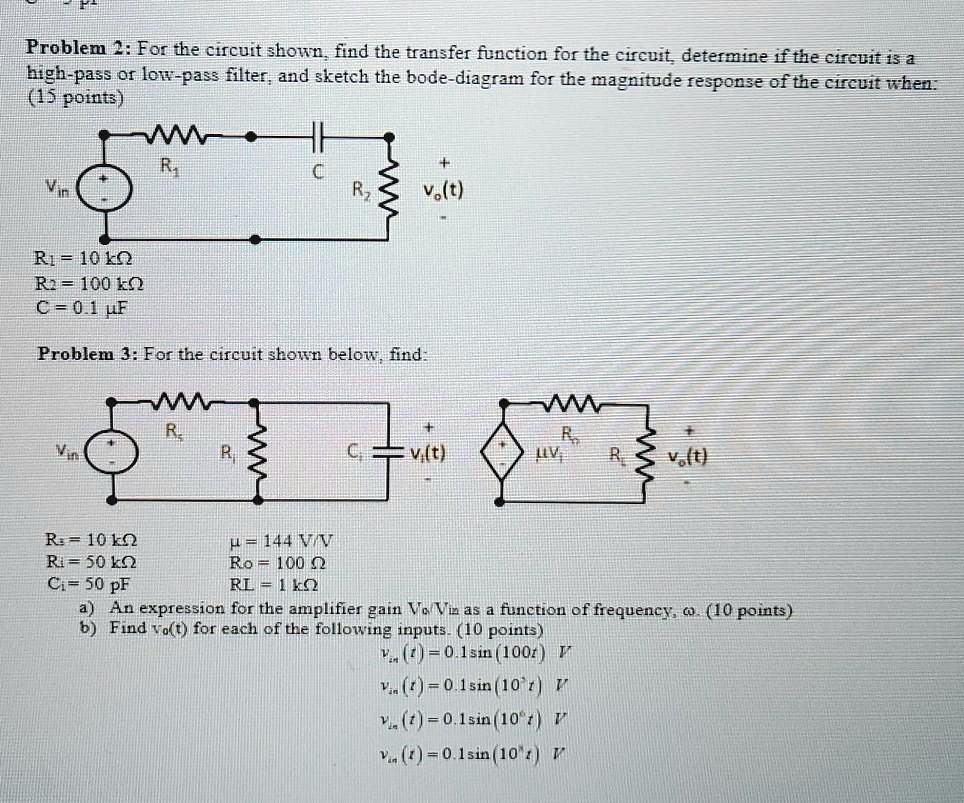 problem for the circuit shownfind the transfer function for the circuit ...