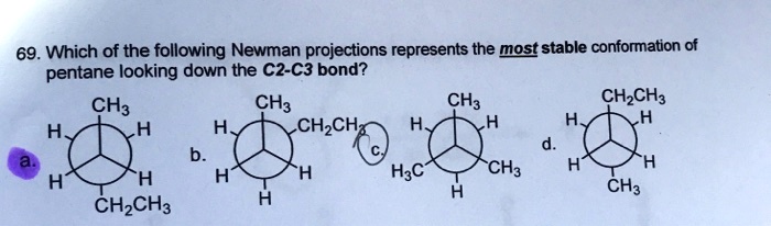 69. Which of the following Newman projections represents the most stable conformation of pentane ...