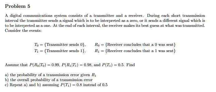 SOLVED: Problem 5 A digital communications system consists of a ...