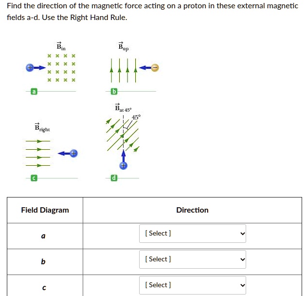 find the direction of the magnetic force acting on proton in these ...