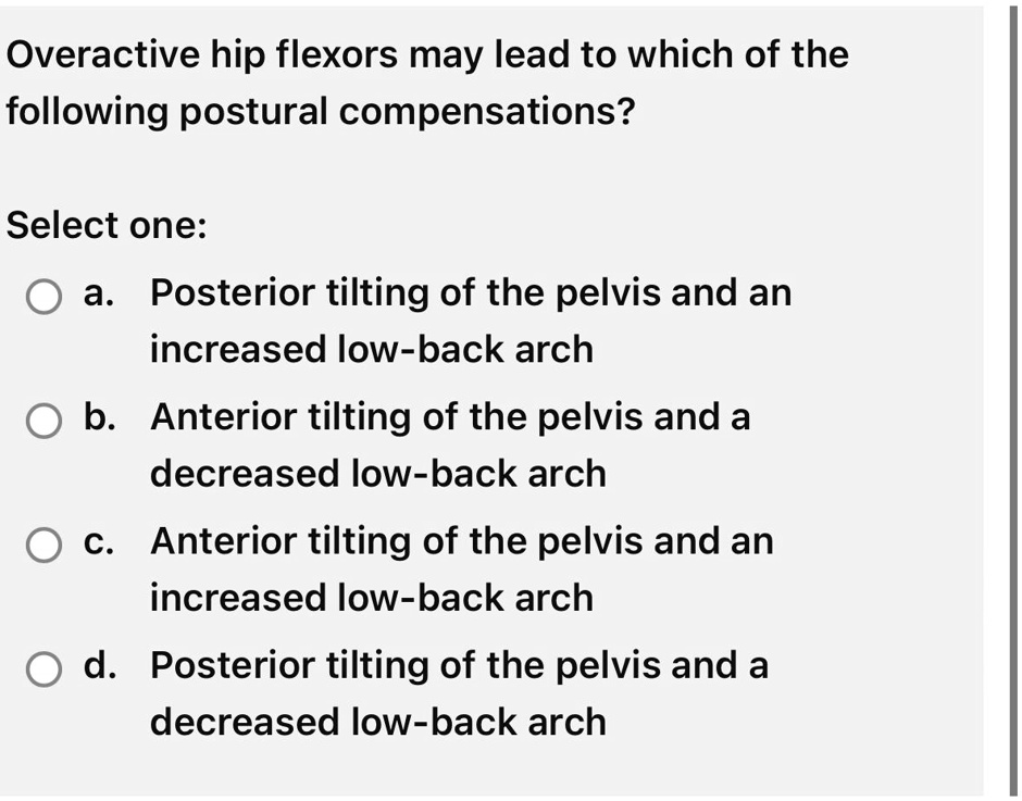 Overactive hip flexors may lead to which of the following postural ...