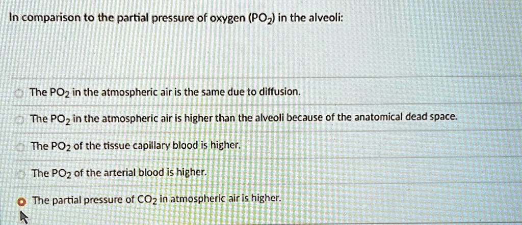 SOLVED: In comparison to the partial pressure of oxygen (PO2) in the ...