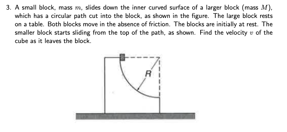SOLVED: 3. A small block, mass m, slides down the inner curved surface ... SOLVED: 3. A small block, mass m, slides down the inner curved surface ...