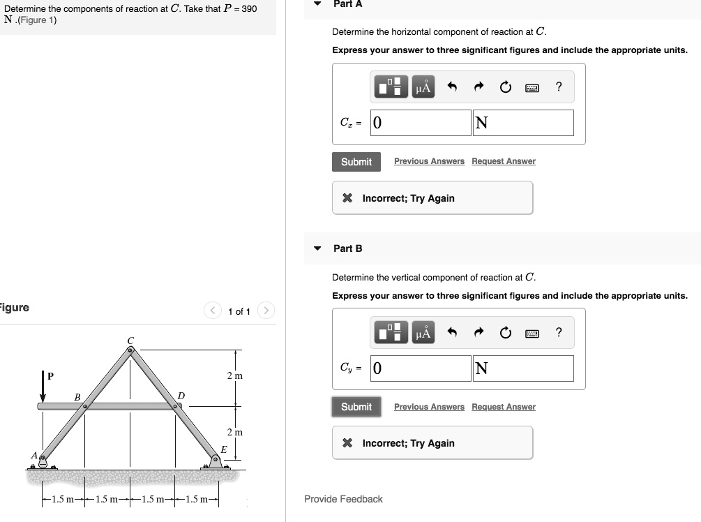 Determine the components of reaction at C. Take that P = 390 N.(Figure 1) Part A Determine the ...