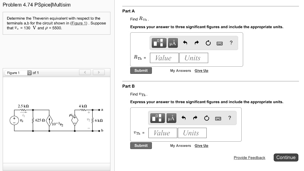 Problem 4.74 PSpice|Multisim Part A Determine the Thevenin equivalent with respect to the ...