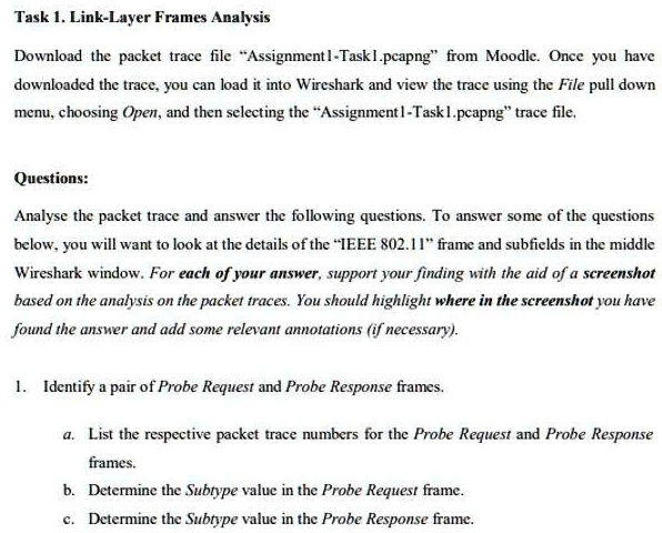 SOLVED: Task 1. Link-Layer Frames Analysis Download the packet trace file Assignment1-Task1 ...