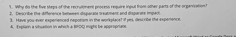 SOLVED: Why do the five steps of the recruitment process require input ...
