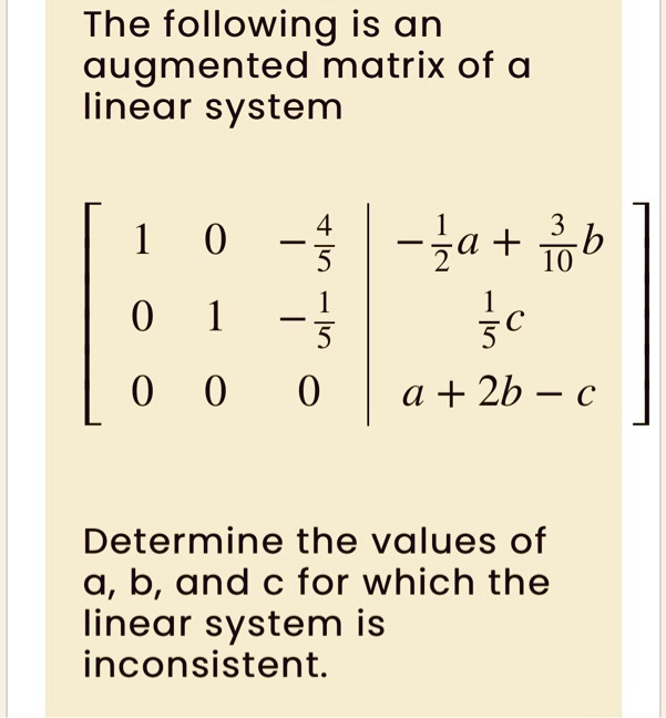 SOLVED:The following is an augmented matrix of a linear system 5 ~Za ...