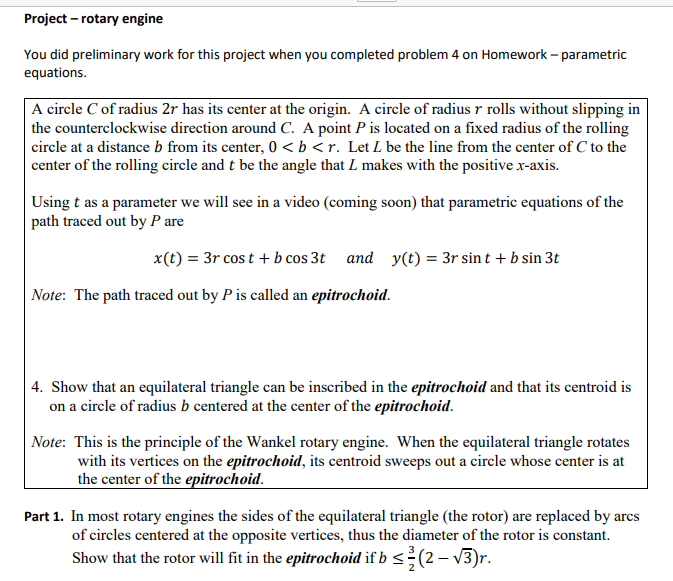 Project - rotary engine You did preliminary work for this project when ...