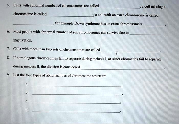 SOLVED: Cells with abnormal number of chromosomes are called cell ...