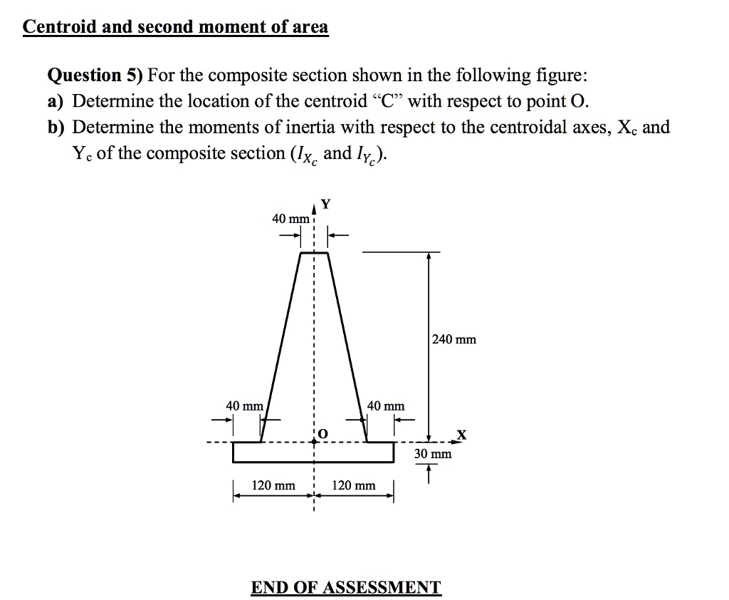 Centroid and second moment of area Question 5) For the composite section shown in the following ...