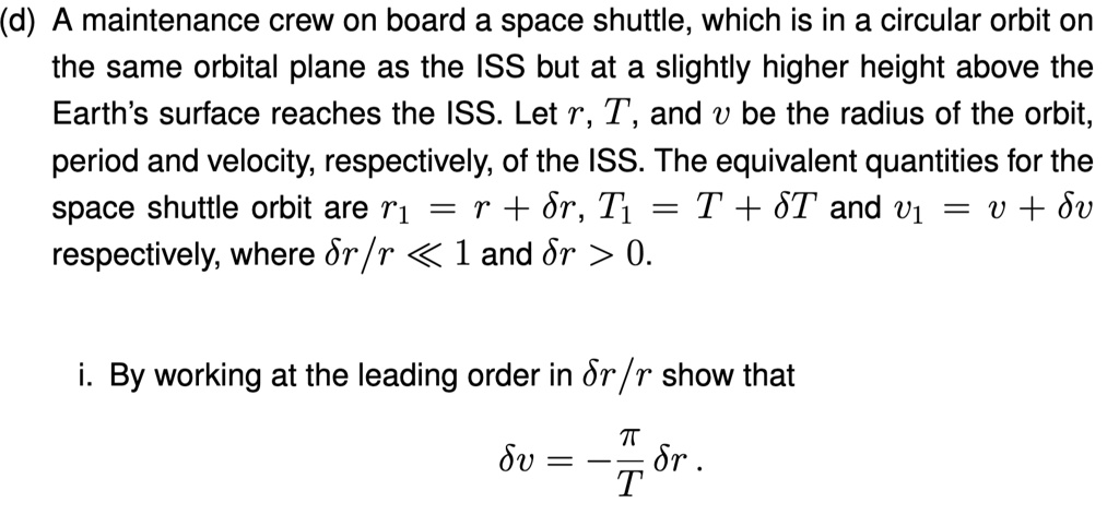 d a maintenance crew on board a space shuttle which is in a circular ...