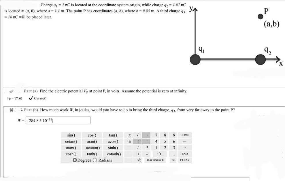 SOLVED: Texts: Charge q = 1nC is located at the coordinate system ...
