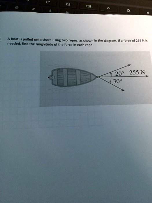 SOLVED: boat is pulled onto shore using two ropes a5 shown the diagram ...