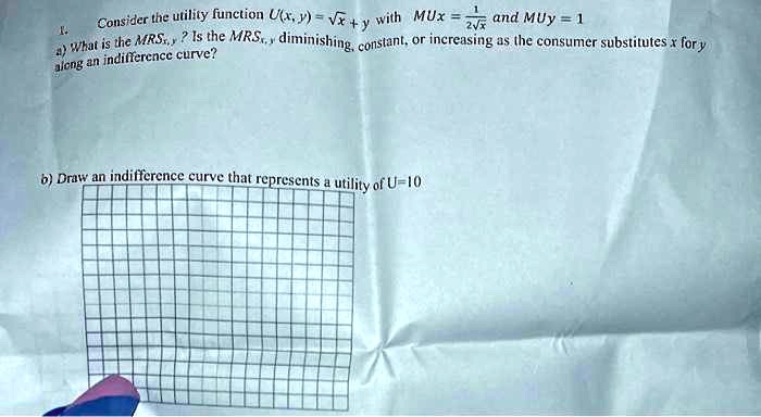 SOLVED: Consider the utility function U(x, y) = T + Y, with Mux = Zv3 ...