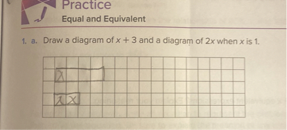 Practice Equal and Equivalent 1. a. Draw a diagram of x+3 and a diagram ...