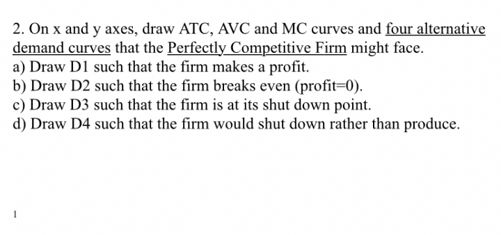 SOLVED: 2. On x and y axes, draw ATC, AVC and MC curves and four alternative demand curves that ...