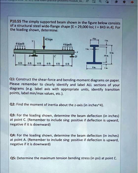 P10.55 The simply supported beam shown in the figure below consists of a structural steel wide ...