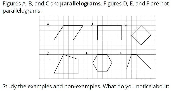 SOLVED: What are the opposite sides of a parallelogram? Figures A, B ...